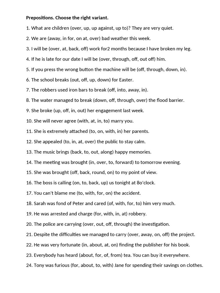 Prepositions. Choose The Right Variant | PDF