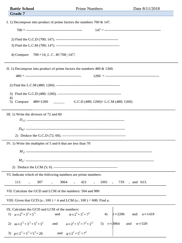 Sheet Prime G7 2023 | PDF | Number Theory | Elementary Mathematics
