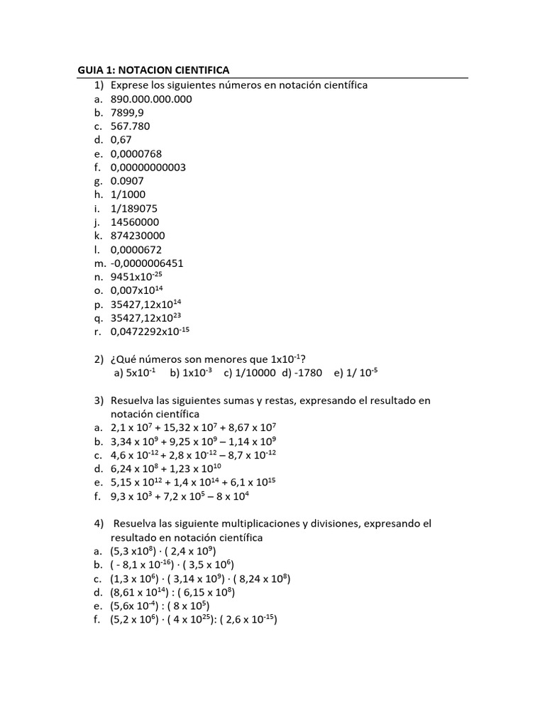 Ejercicios Notacion Cientifica | PDF