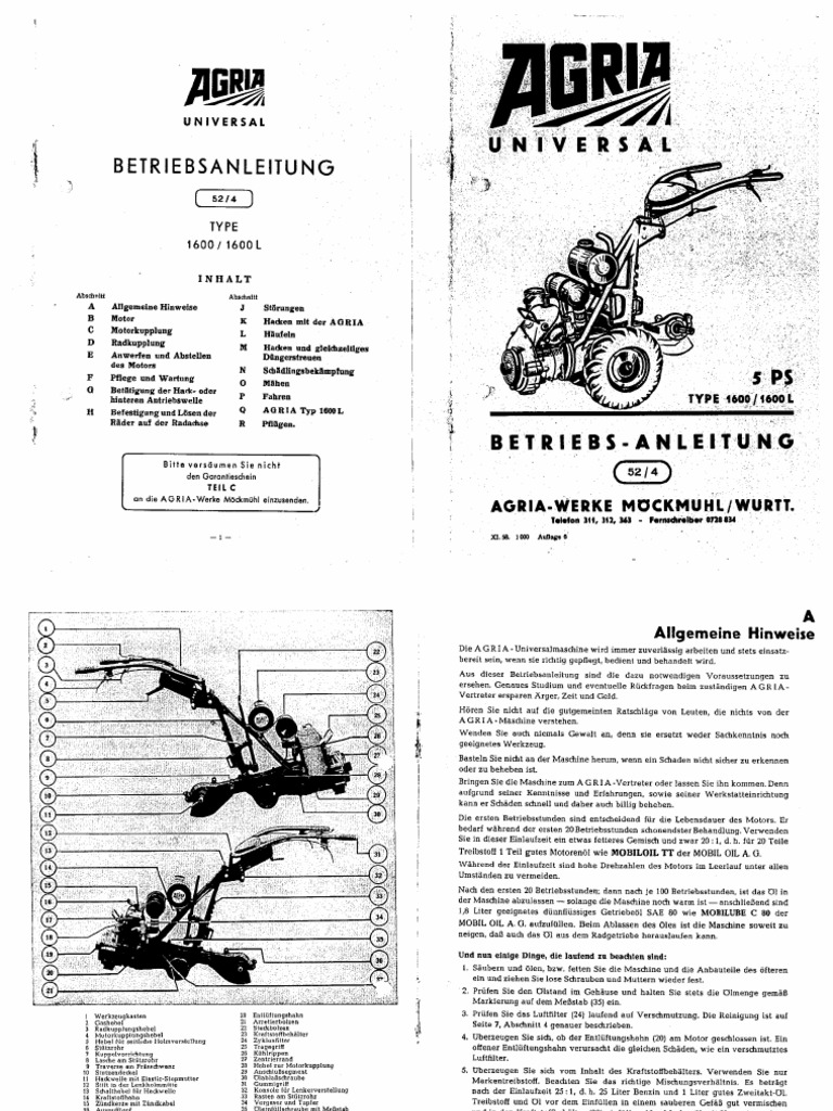 Agria 1600 Anleitung | PDF