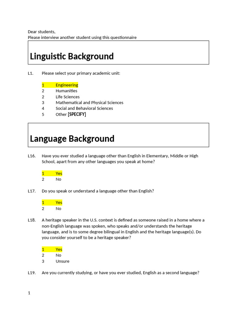 Multilingual Survey - Questionnaire-Based On RUMS | PDF | Multilingualism | Applied Linguistics