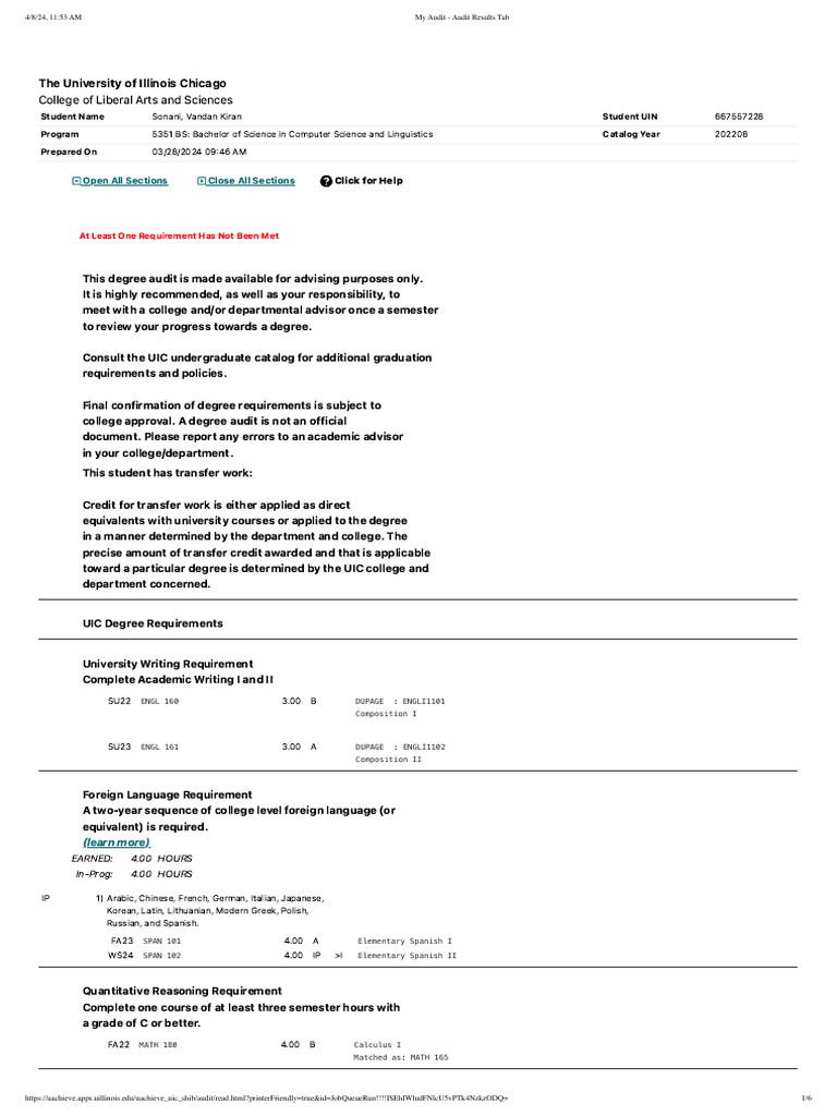 UNOFFICAL SOPHOMORE 2024 TRANSCRIPT | PDF | Linguistics | Academic Degree