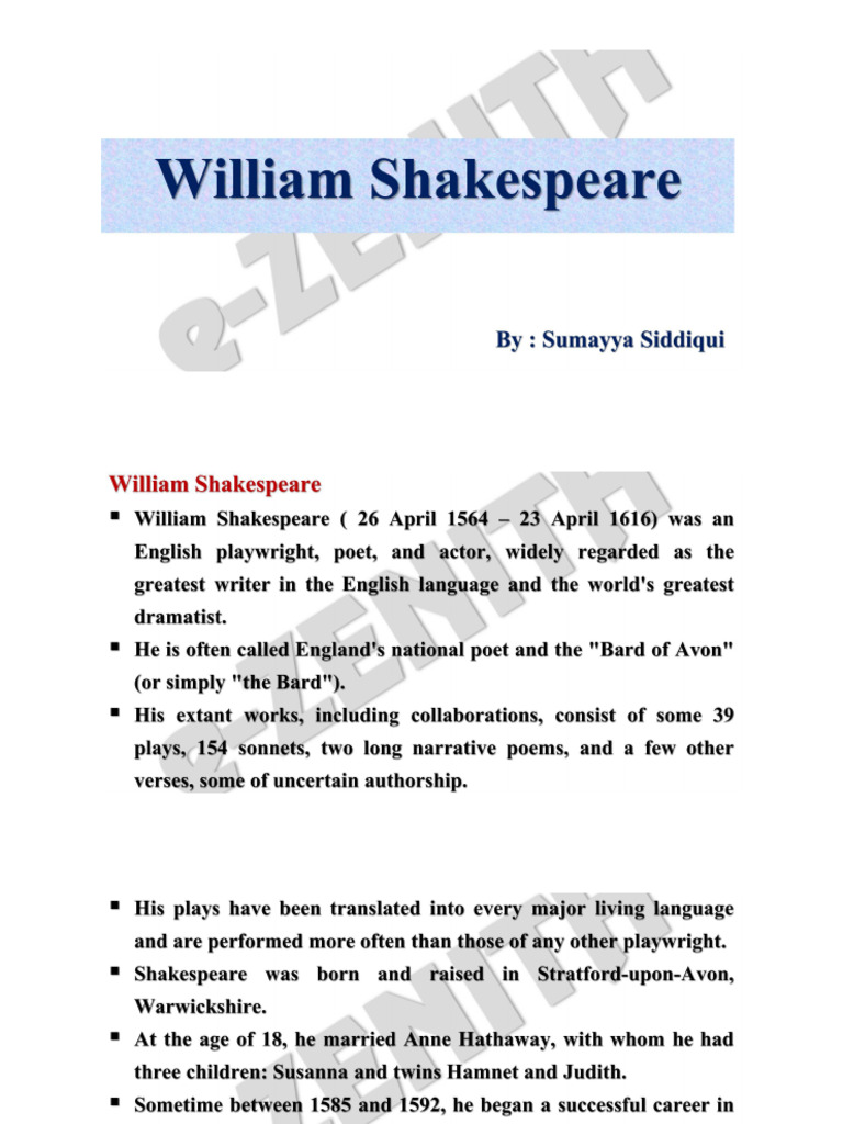 3 William Shakespeare Notes | PDF