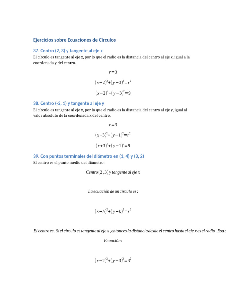 Ecuaciones de Círculos: Ejercicios | PDF | Formas geométricas ...