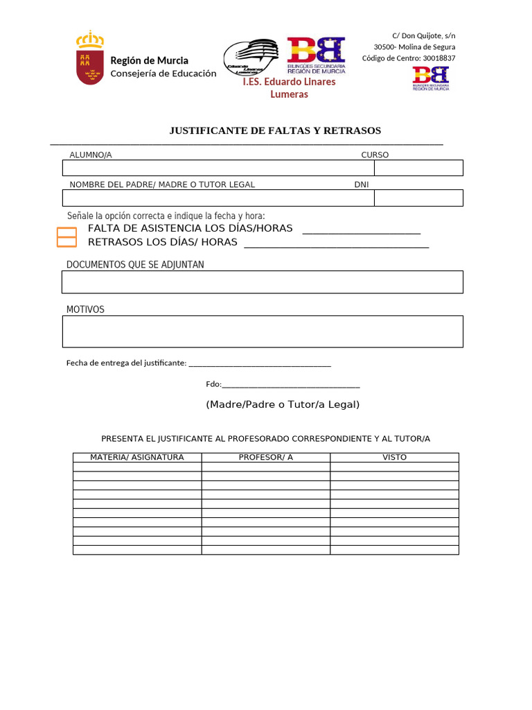 Justificante de Faltas y Retrasos | PDF