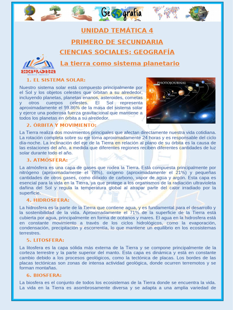 Tierra: Sistema Planetario y Ciclos Naturales | PDF | Tierra | Atmósfera