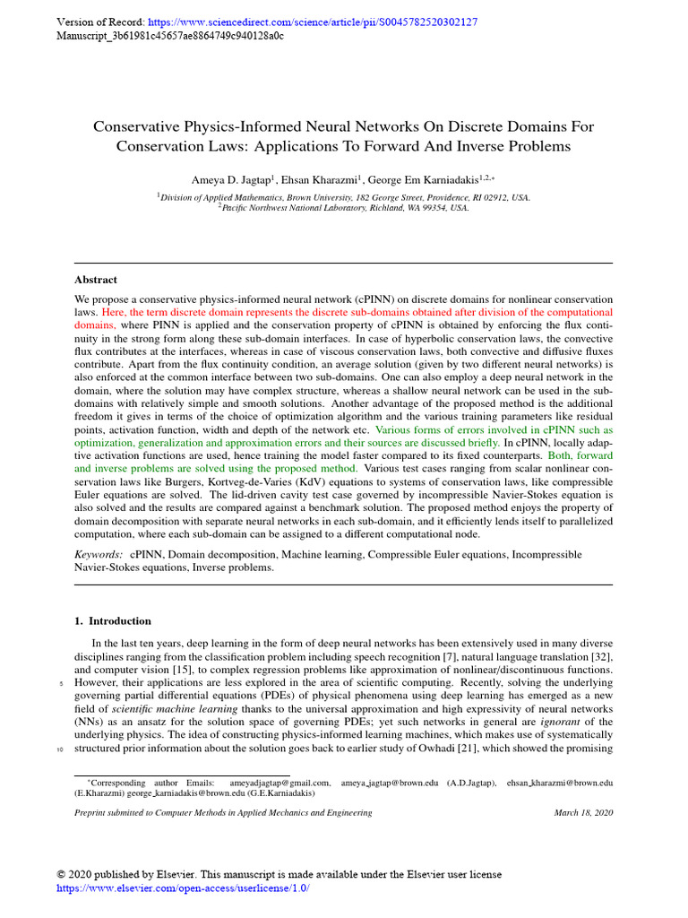 Conservative PINNs for Conservation Laws | PDF | Partial Differential ...