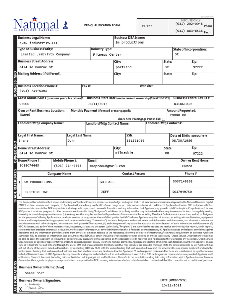 Business Pre-Qualification Form | PDF | Assignment (Law) | Credit History