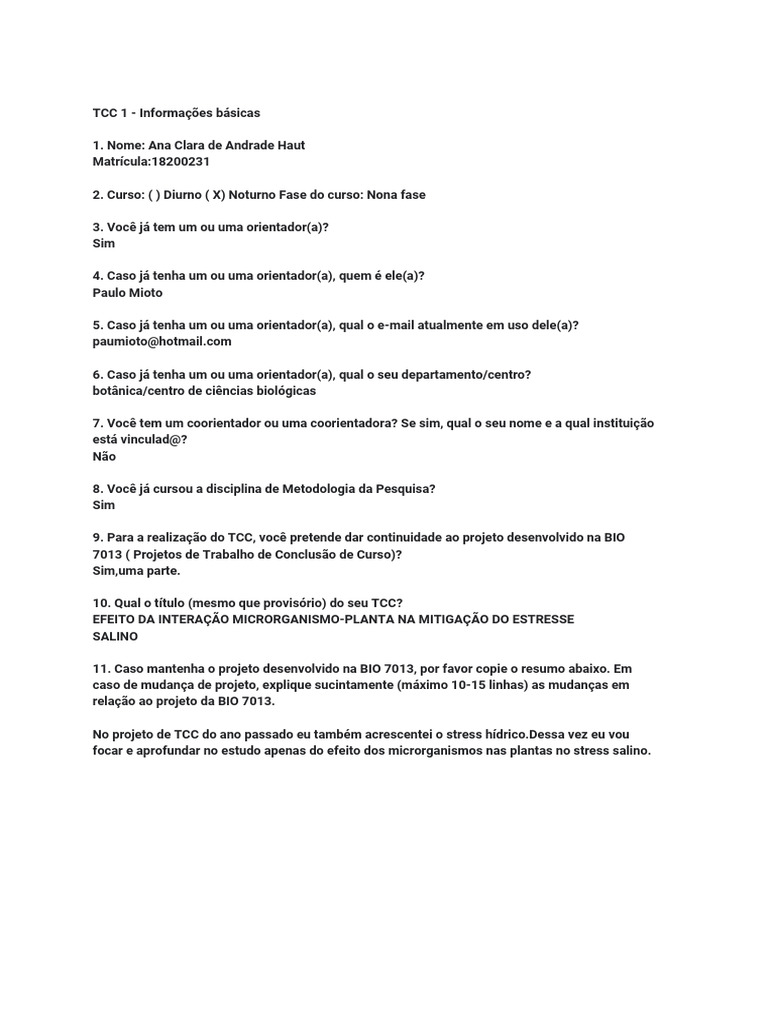 TCC 2-Todos Os Documentos-Ana Clara | PDF | Microrganismo | Agricultura