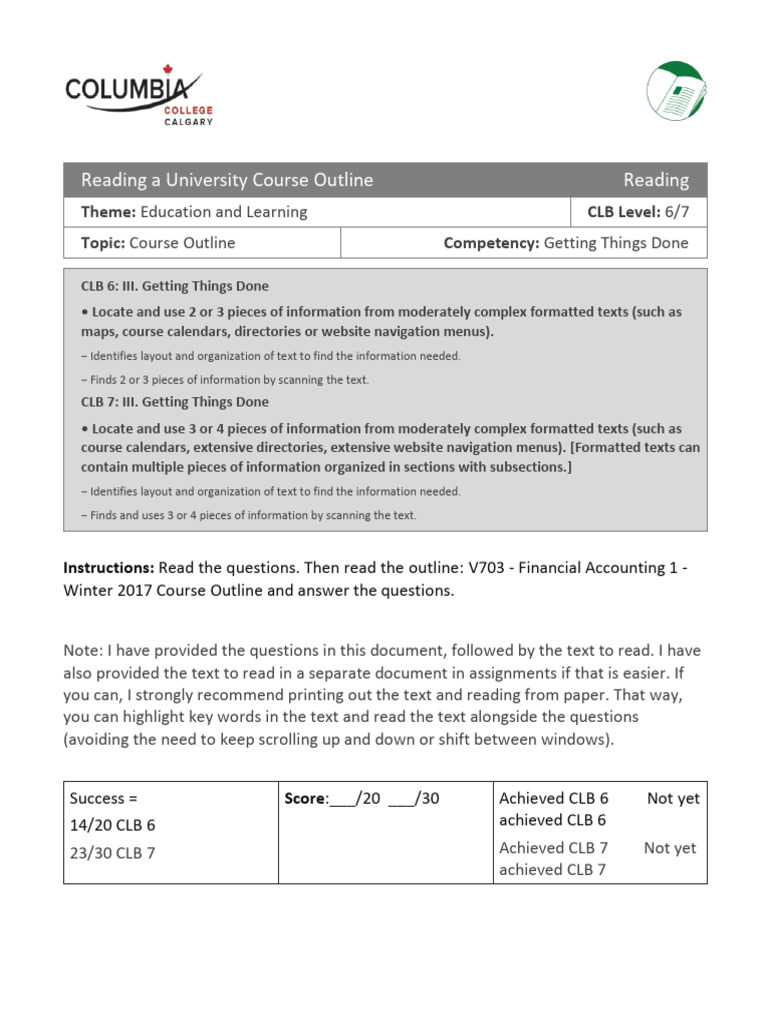 University Course Outline Reading Task | PDF | Academic Dishonesty ...