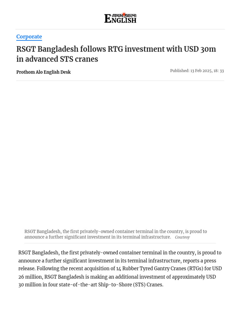 RSGT Bangladesh Follows RTG Investment With USD 30m in Advanced STS ...