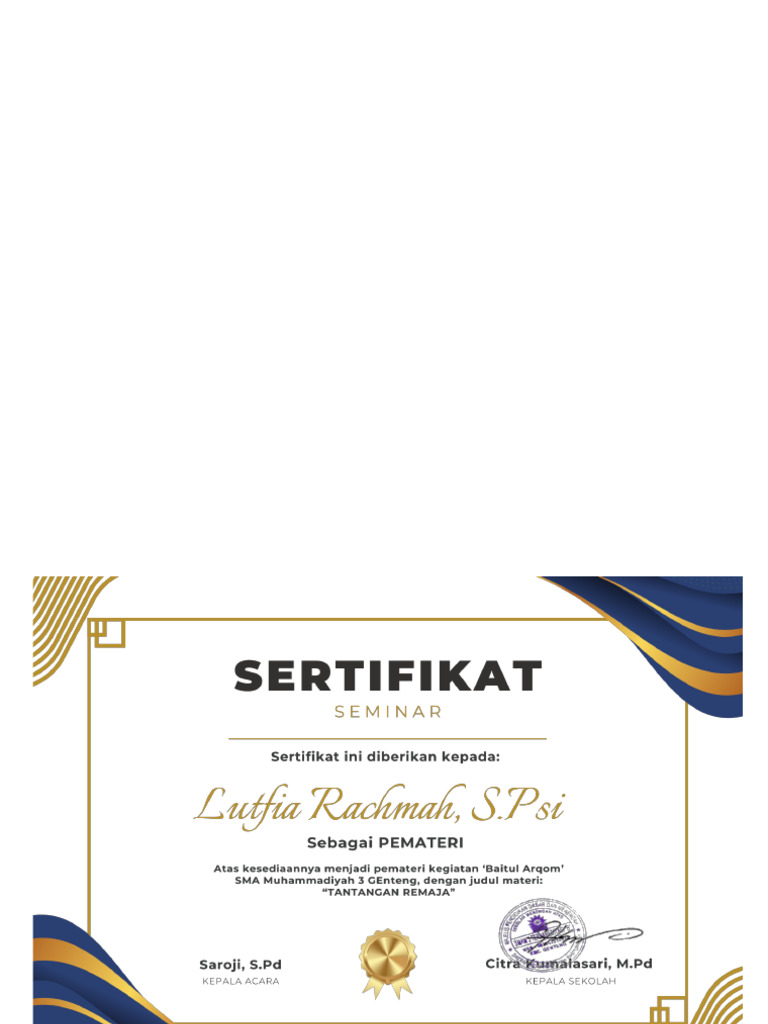Sertifikat Bu Lutfia | PDF