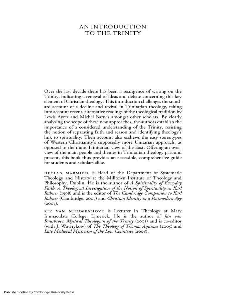 An Introduction To The Trinity: Declan Marmion | PDF | Trinity | Theology