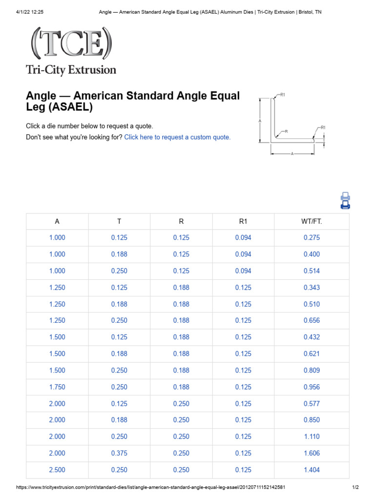 Angle - American Standard Angle Equal Leg (ASAEL) Aluminum Dies - Tri ...