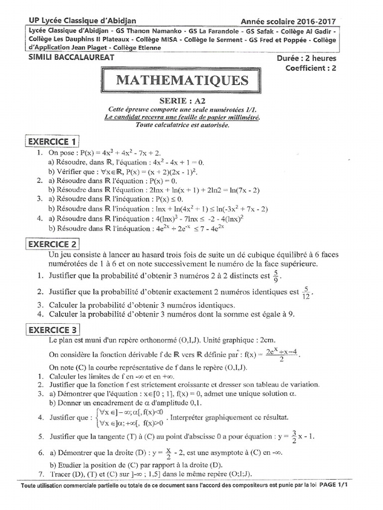 Bac Blanc MATHS - A2 | PDF