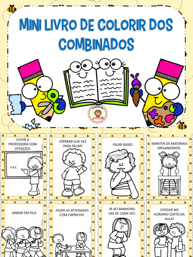 Mini Livro de Colorir: Combinados Educacionais | PDF