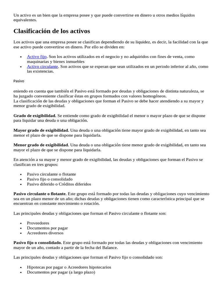 Clasificacion de Activo, Pasivo, Activo | PDF | Negocios económicos | Business
