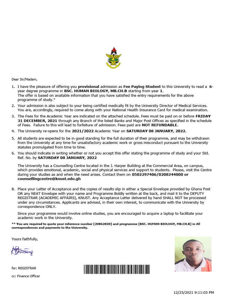 Provisional Admission Letter | PDF