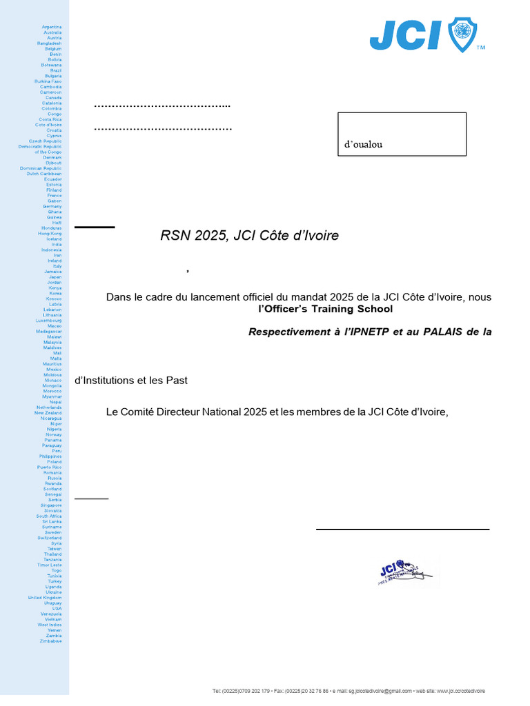 Invitation à l'OTS-RSN 2025 JCI Côte d'Ivoire | PDF