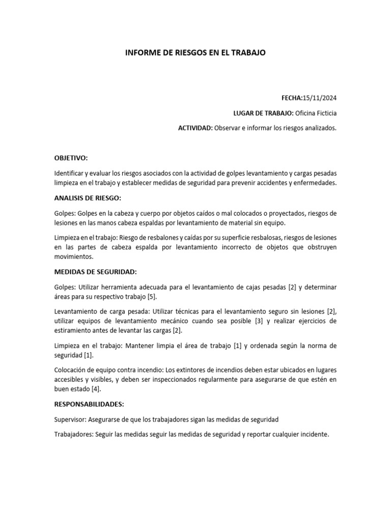 Informe de Riesgos en El Trabajo | PDF