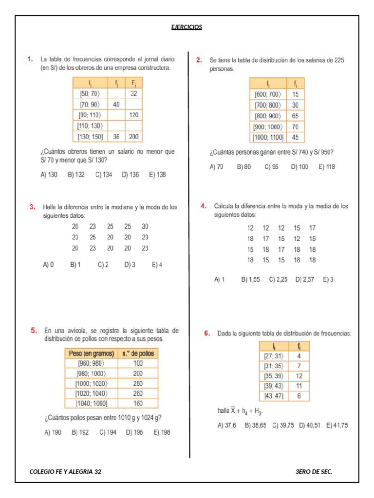 MTC-DatosAgrupados-Lexicom de 3°sec ejercicios | PDF