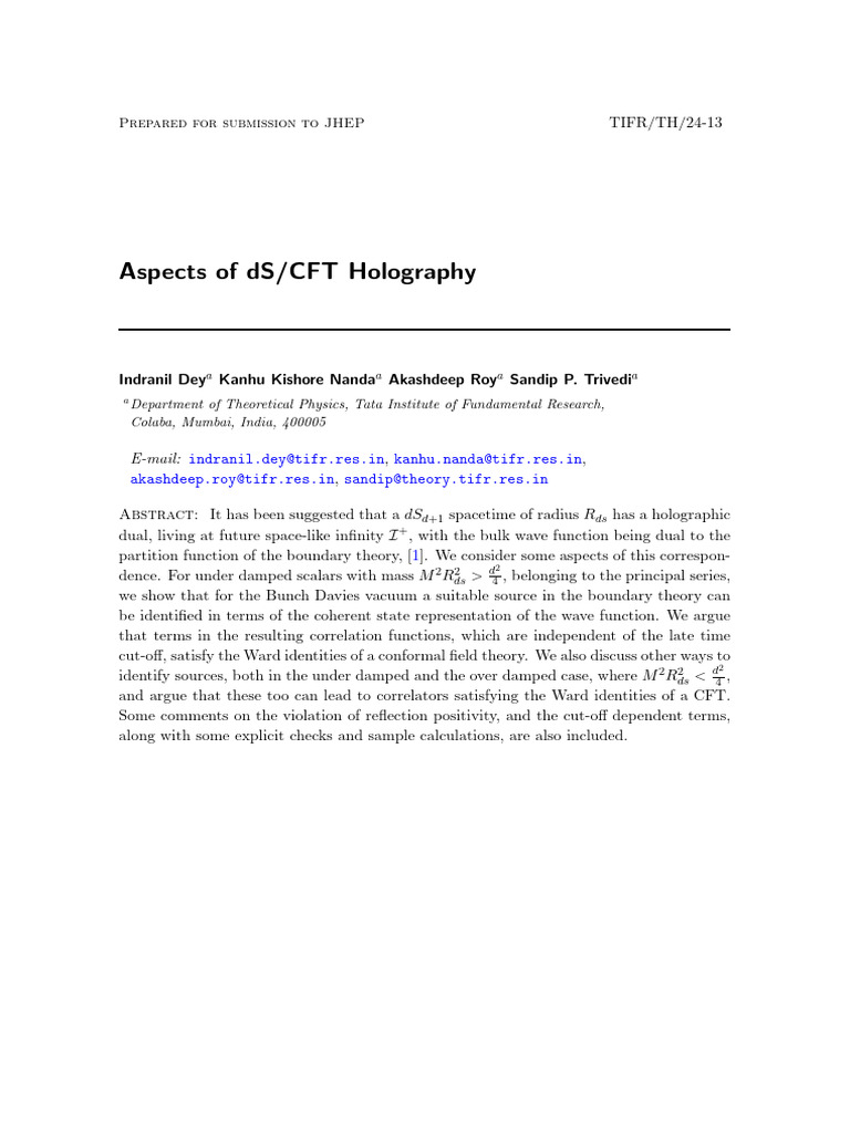 Aspects of DS/CFT Holography: Indranil Dey Kanhu Kishore Nanda ...