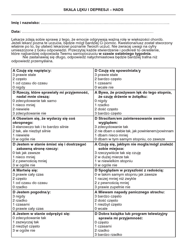 Skala Leku I Depresji-HADS | PDF