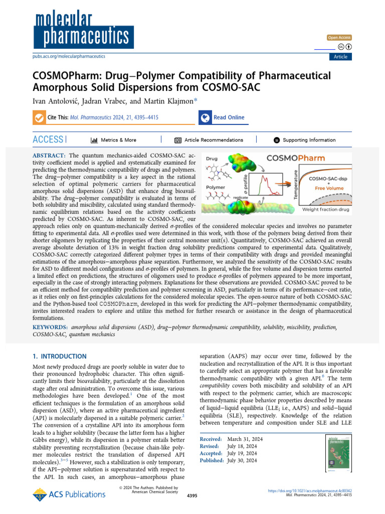 Drug-Polymer Compatibility in ASD | PDF | Polymers | Solubility