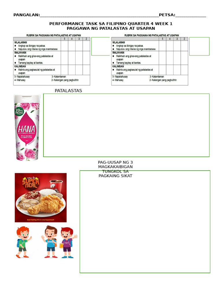 Performance Task in Filipino | PDF