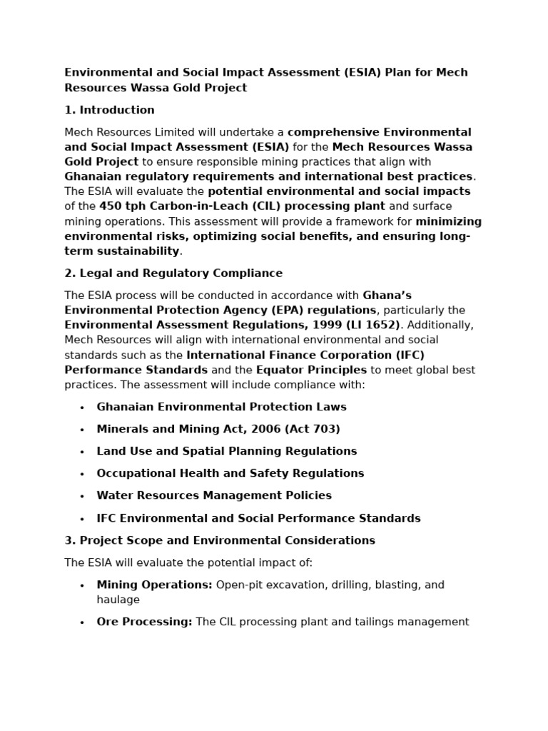 Wassa Gold Project ESIA Plan | PDF | Mining | Environmental Impact ...
