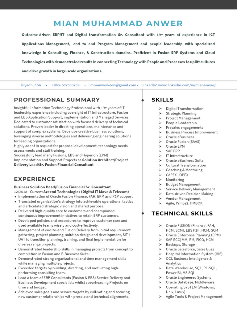 Mian Muhammad Anwar Resume | PDF | Oracle Corporation | Databases