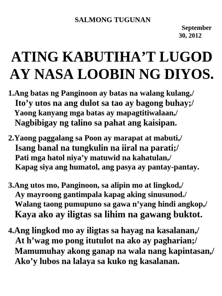 Ating Kabutiha't Lugod Ay Nasa Loobin NG D'yos | PDF