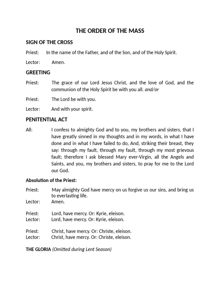 Order of The Eucharistic Mass | PDF | Lord's Prayer | Eucharist