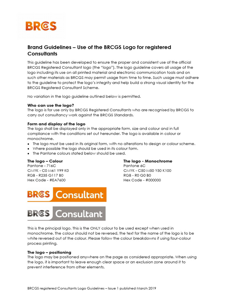 BRCGS Consultant Logo Usage Guidelines | PDF | Trademark | Logos