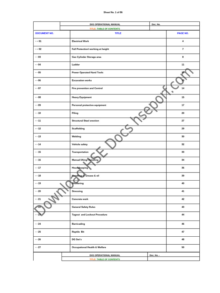 EHS Operational Manual HSE Docs Hseprof Com | PDF | Mains Electricity | Electrical Wiring