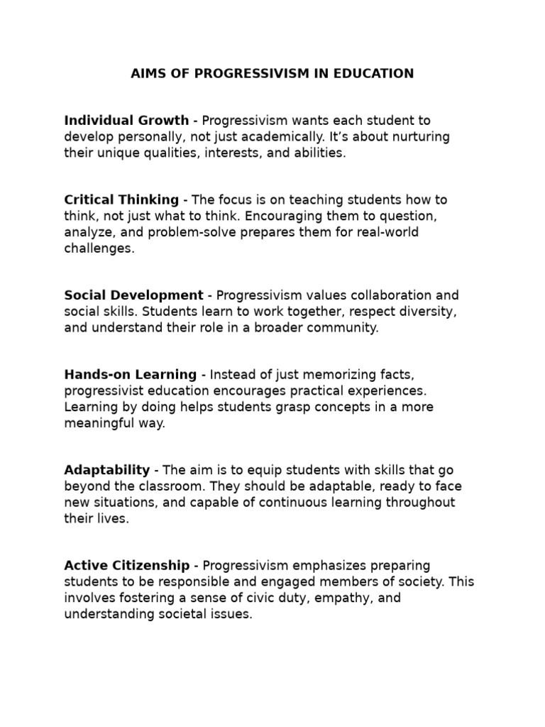 Progressivism's Educational Goals | PDF