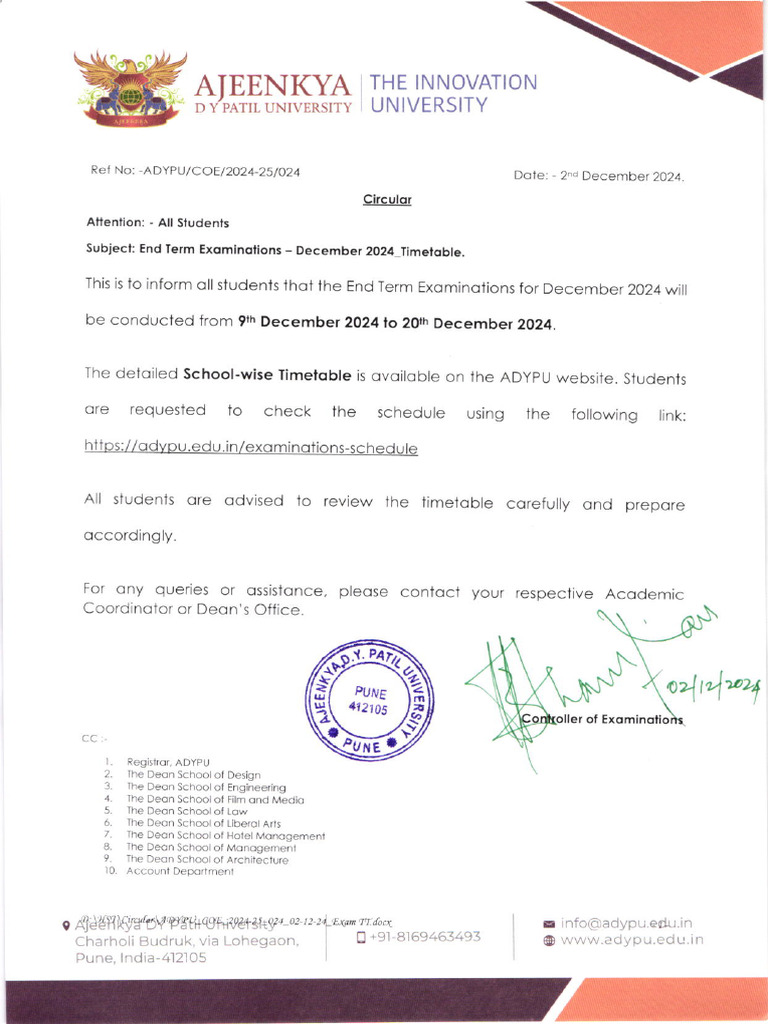 Circular - End Term Dec 2024 | PDF