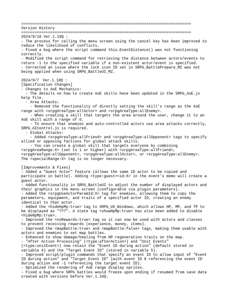 SRPG Plugin Update: Version History 1.19Q | PDF | System Software ...