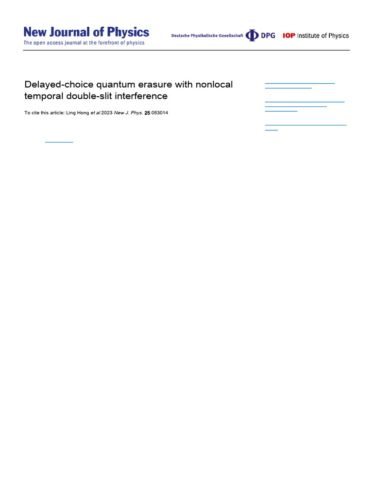 Delayed-Choice Quantum Erasure With Nonlocal Temporal | PDF | Quantum Mechanics | Coherence ...