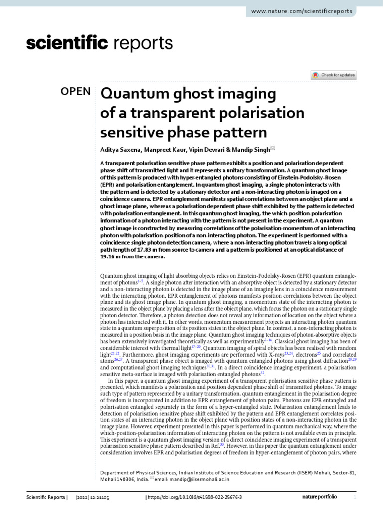 Quantum Ghost Imaging | PDF | Photon | Quantum Entanglement