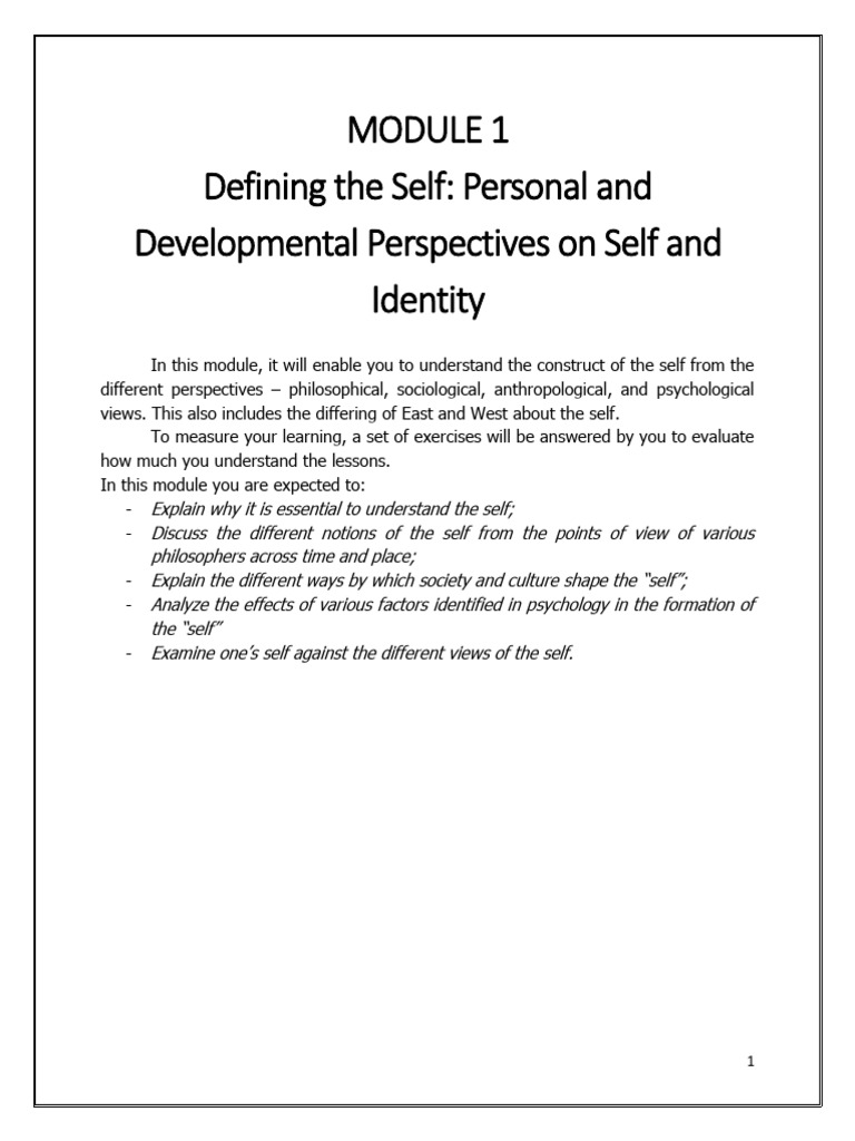 1 - Understanding The Self - Module 1.1 | PDF | Soul | Philosophy Of Self