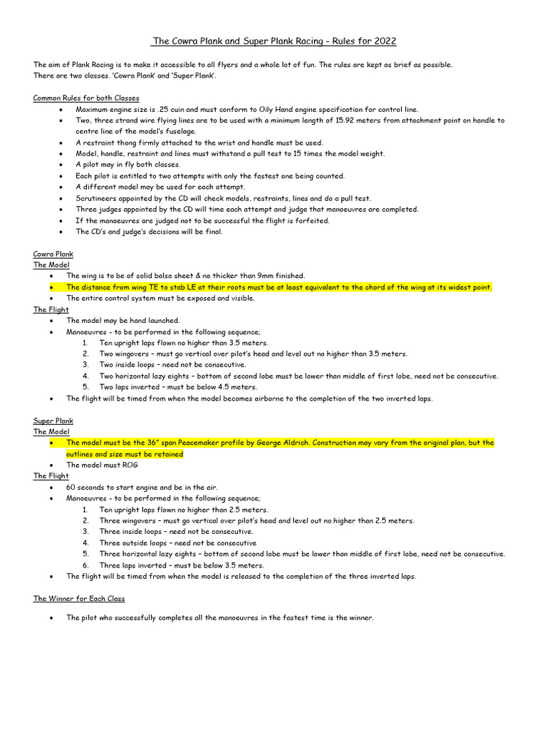 Plank Racing Rules 2022 | PDF | Aerospace | Aerospace Engineering