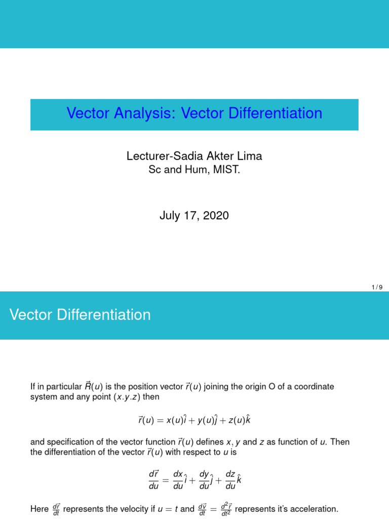 1.vector Differentiation | PDF | Acceleration | Velocity