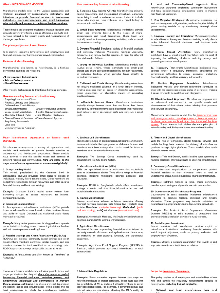 PRELIM - MF REVIEWER | PDF | Microfinance | Grameen Bank