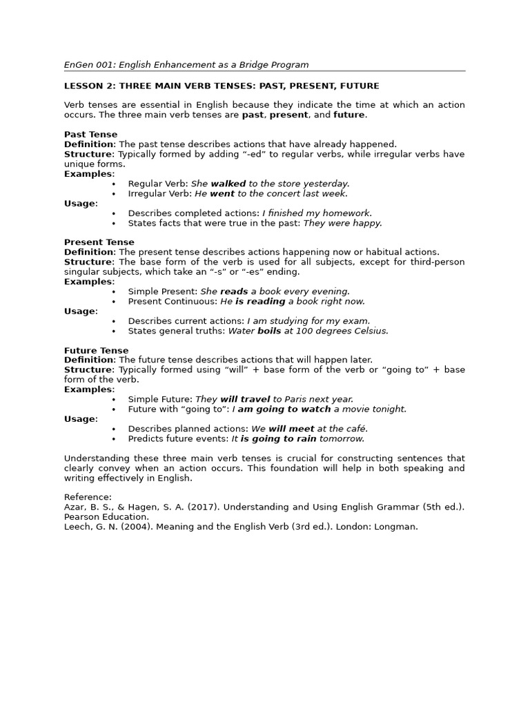 Lesson 2 - Verb Tenses | PDF