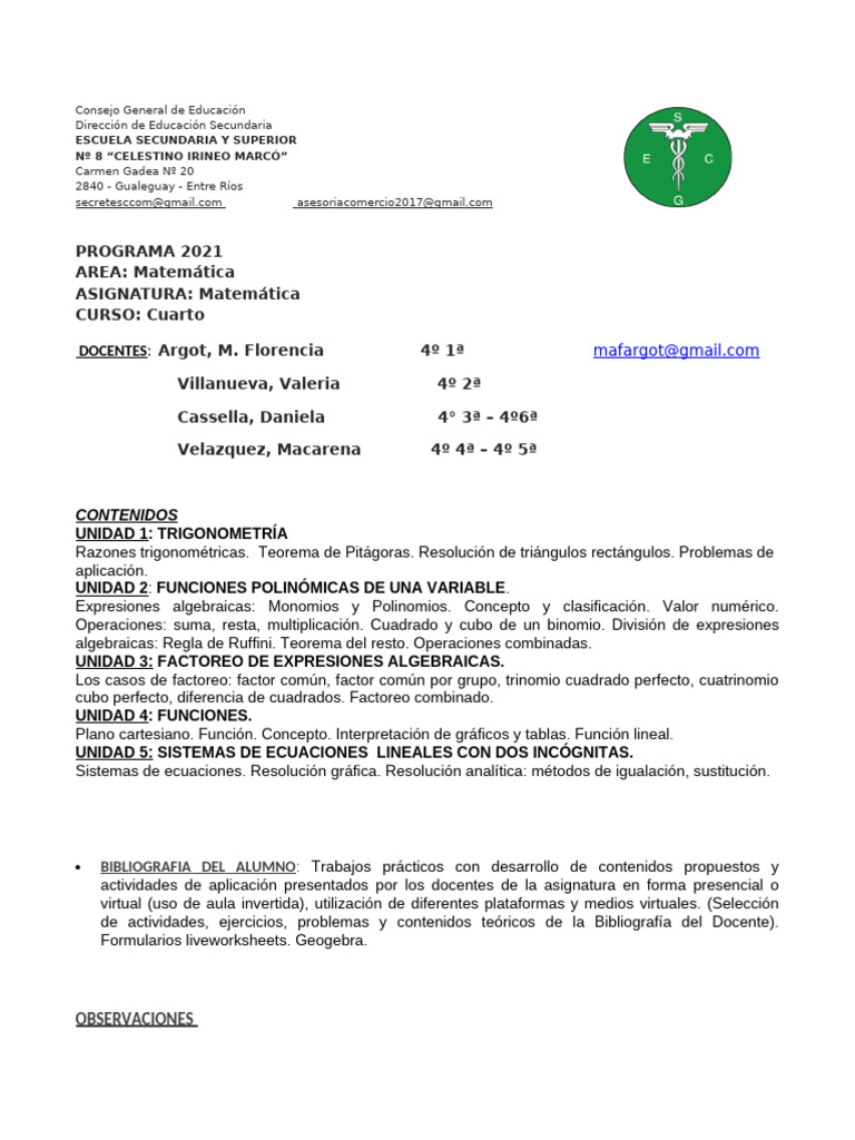 PROGRAMA 4to año 2021 | PDF