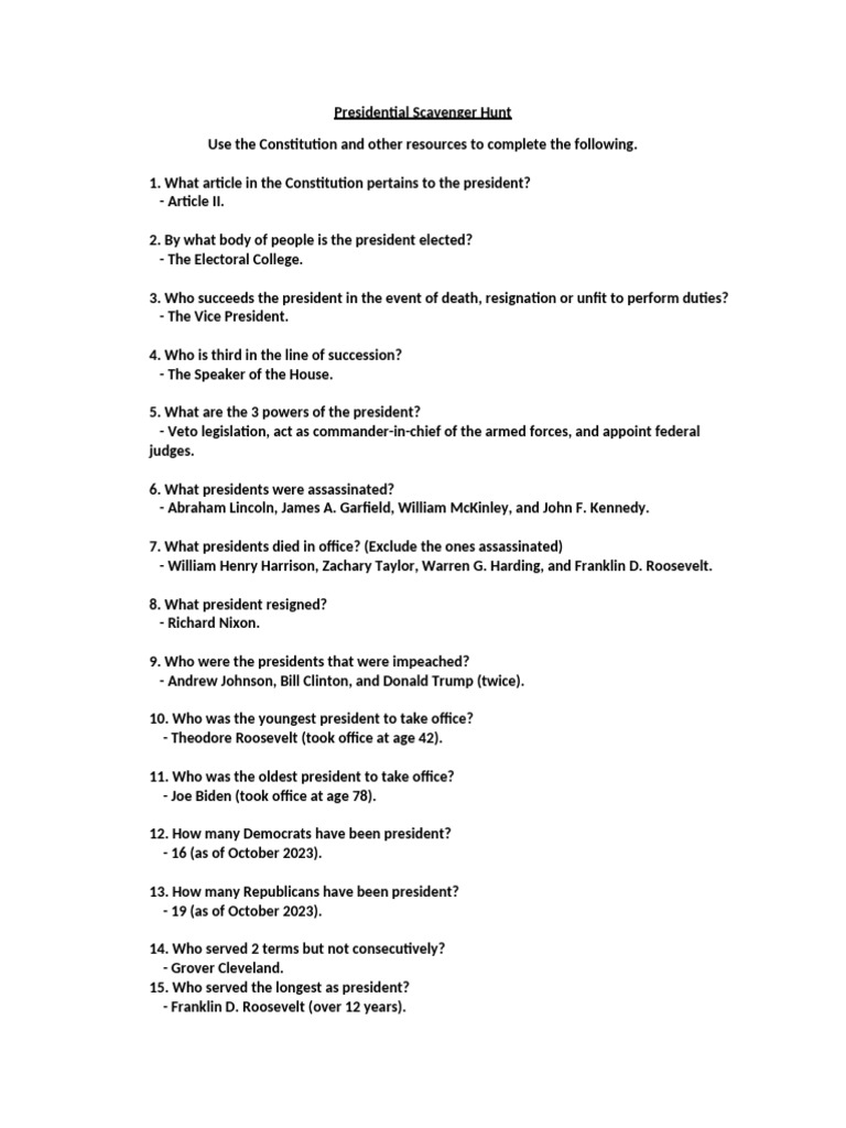 Presidential Facts and Trivia Guide | PDF | Presidents Of The United ...