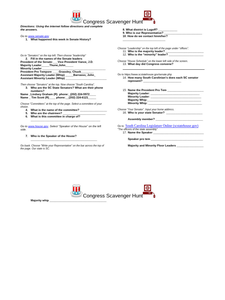 Congress Scavenger Hunt-3 | PDF | United States House Of ...
