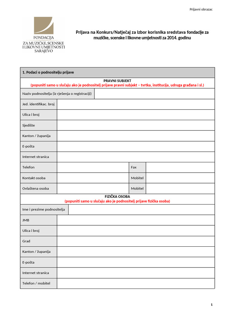 Prijavni-Obrazac 2014 | PDF