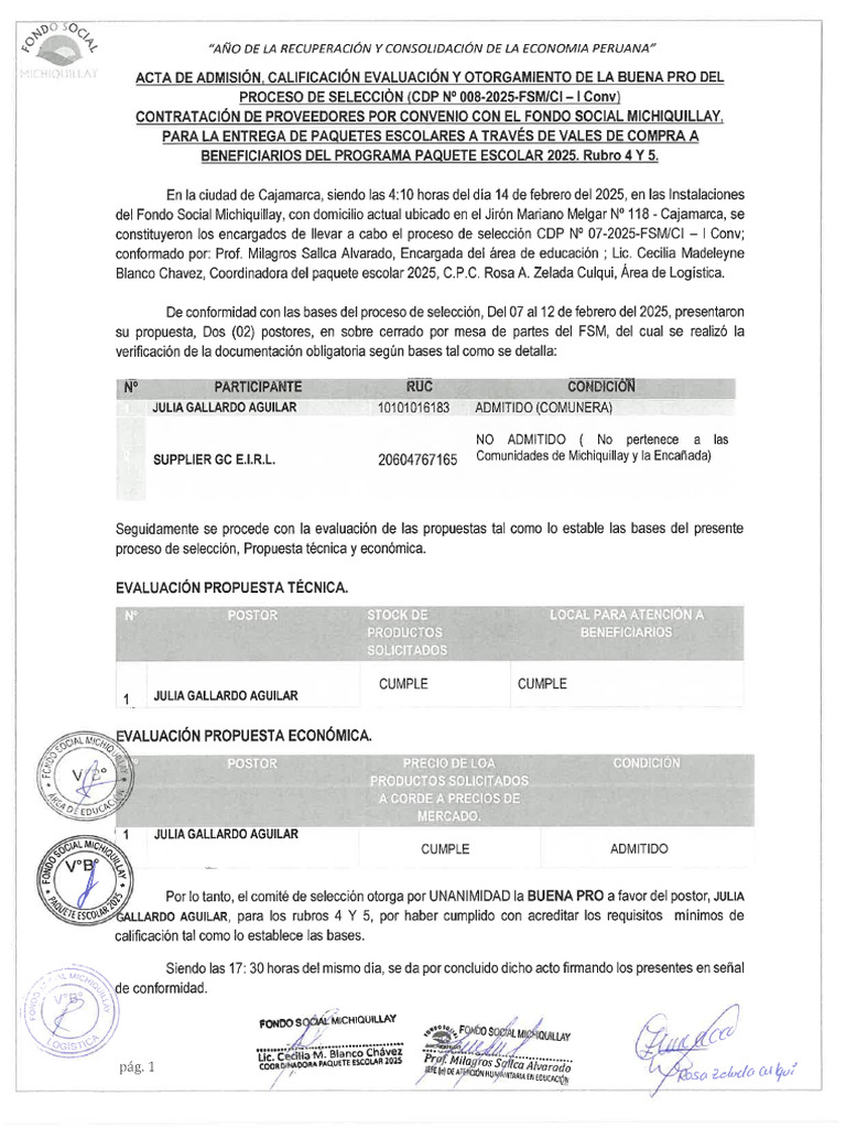 Acta de Buena Pro | PDF